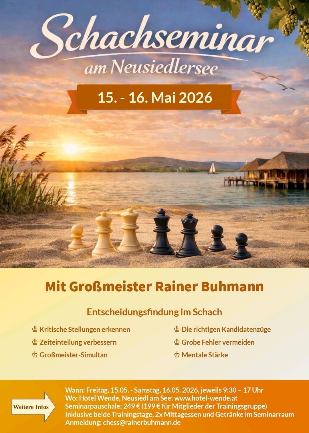 Fortbildung mit GM Rainer Buhmann im Mai in Österreich - Schachkicker